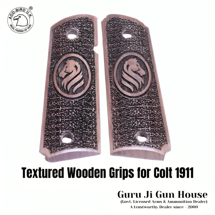 Textured Wooden Grips for Colt 1911 – Horse Emblem | Gunguru.in - gunguru